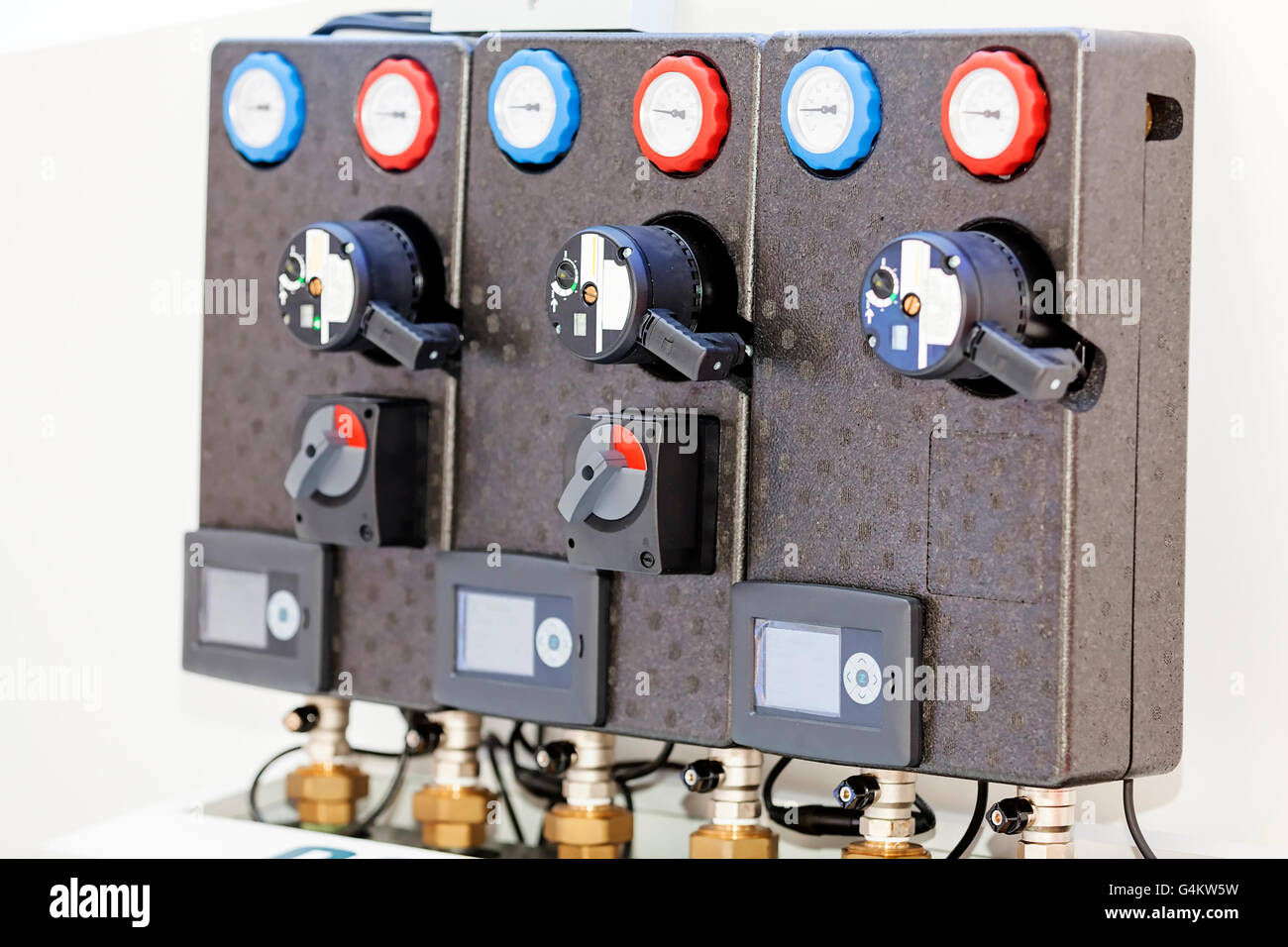 View on advanced industrial control panel with switches, new technology ...