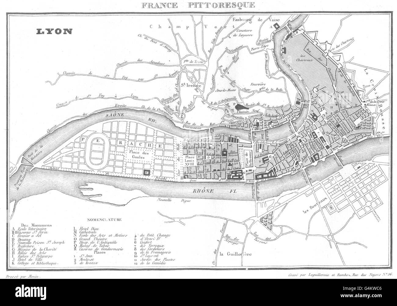 Lyon city map hi-res stock photography and images - Alamy