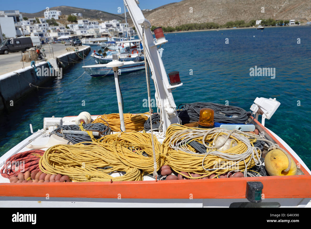 Fishing boat at Panormos port in Tinos island, Greece Stock Photo - Alamy