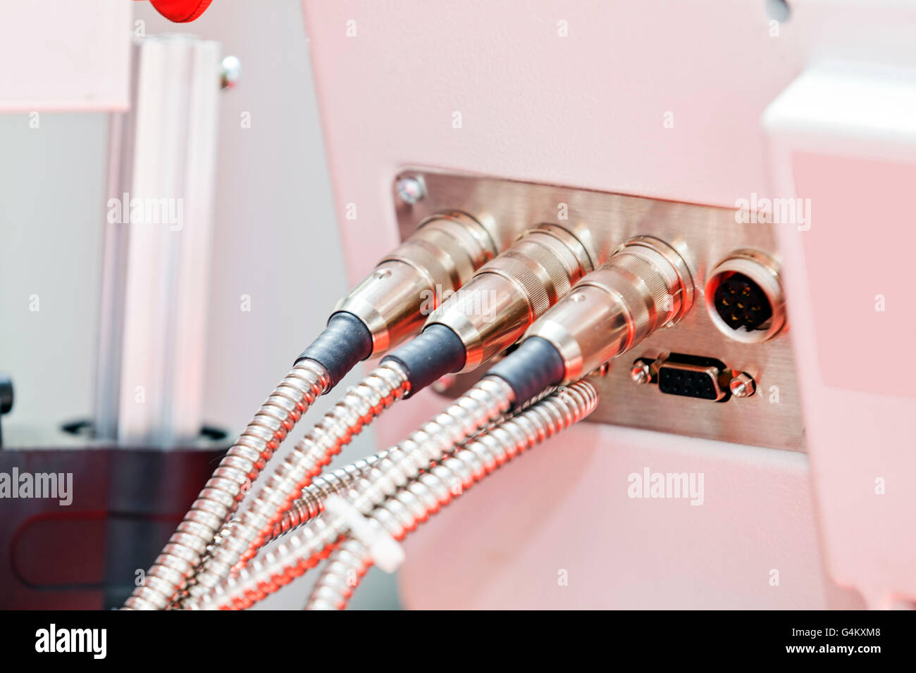 Focus on connection inlet for industrial machine; note shallow depth of ...