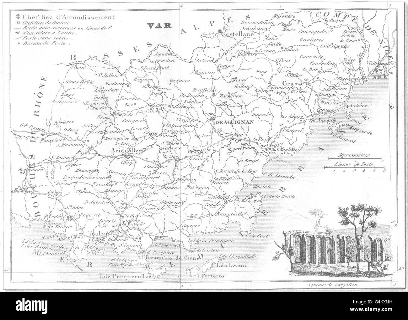 VAR: Département du Var, 1835 antique map Stock Photo - Alamy