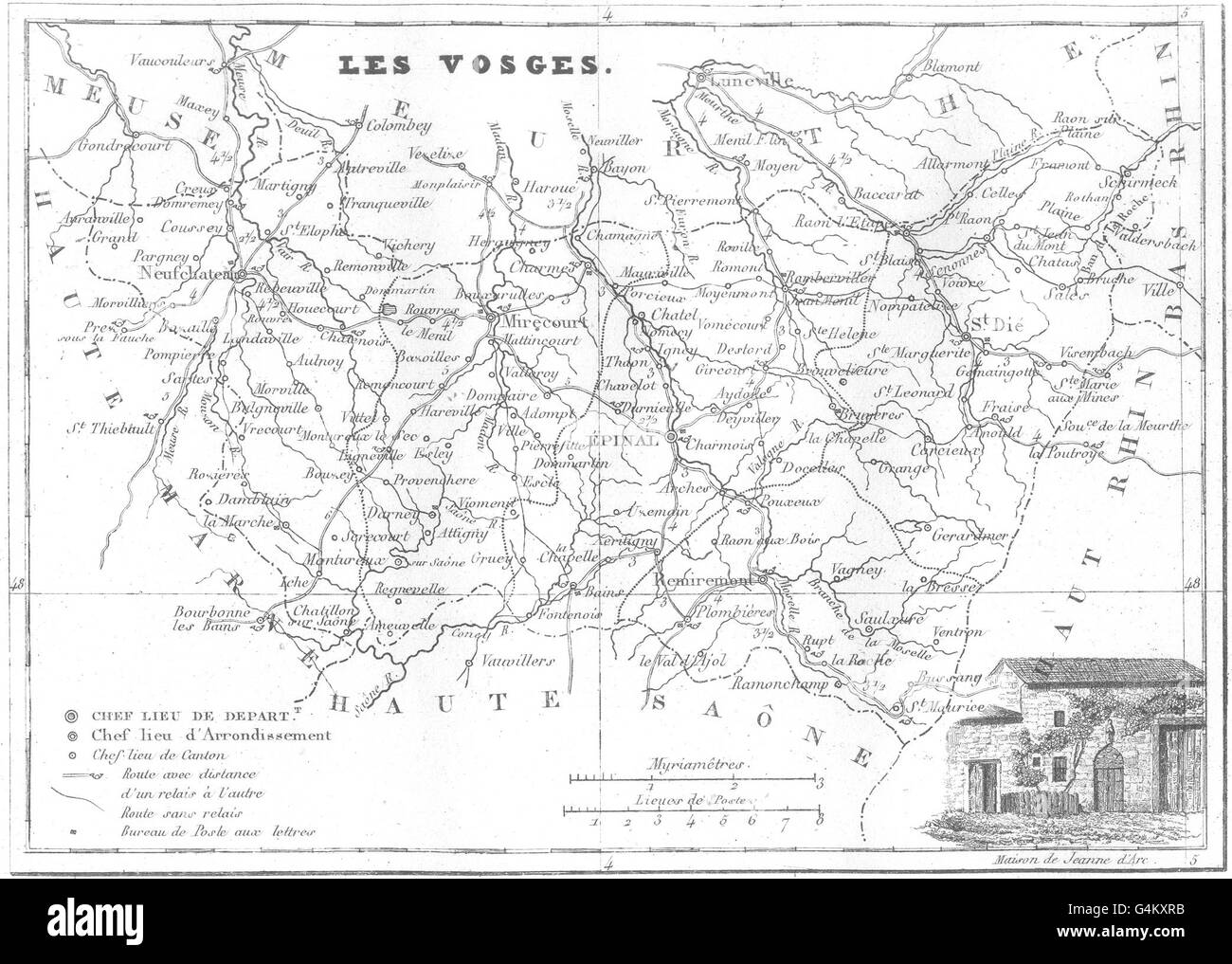 VOSGES: Département des Vosges, 1835 antique map Stock Photo - Alamy