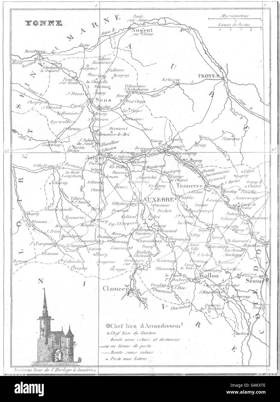 YONNE: Département de I'Yonne, 1835 antique map Stock Photo - Alamy