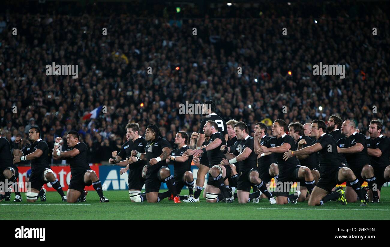 New Zealand All Blacks perform the Haka before the start of the match ...