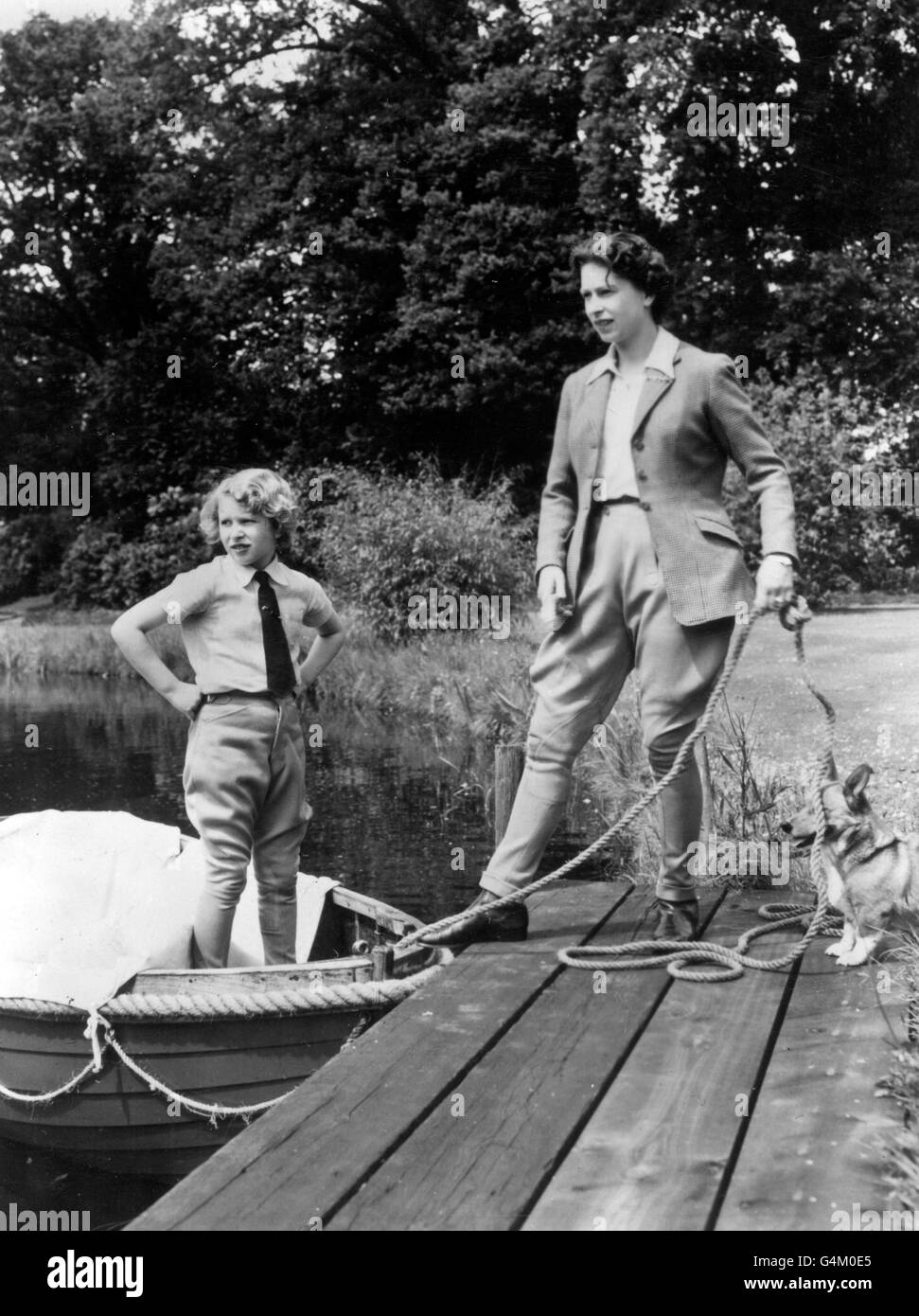 Queen elizabeth ii and her daughter princess anne at frogmore Black and ...