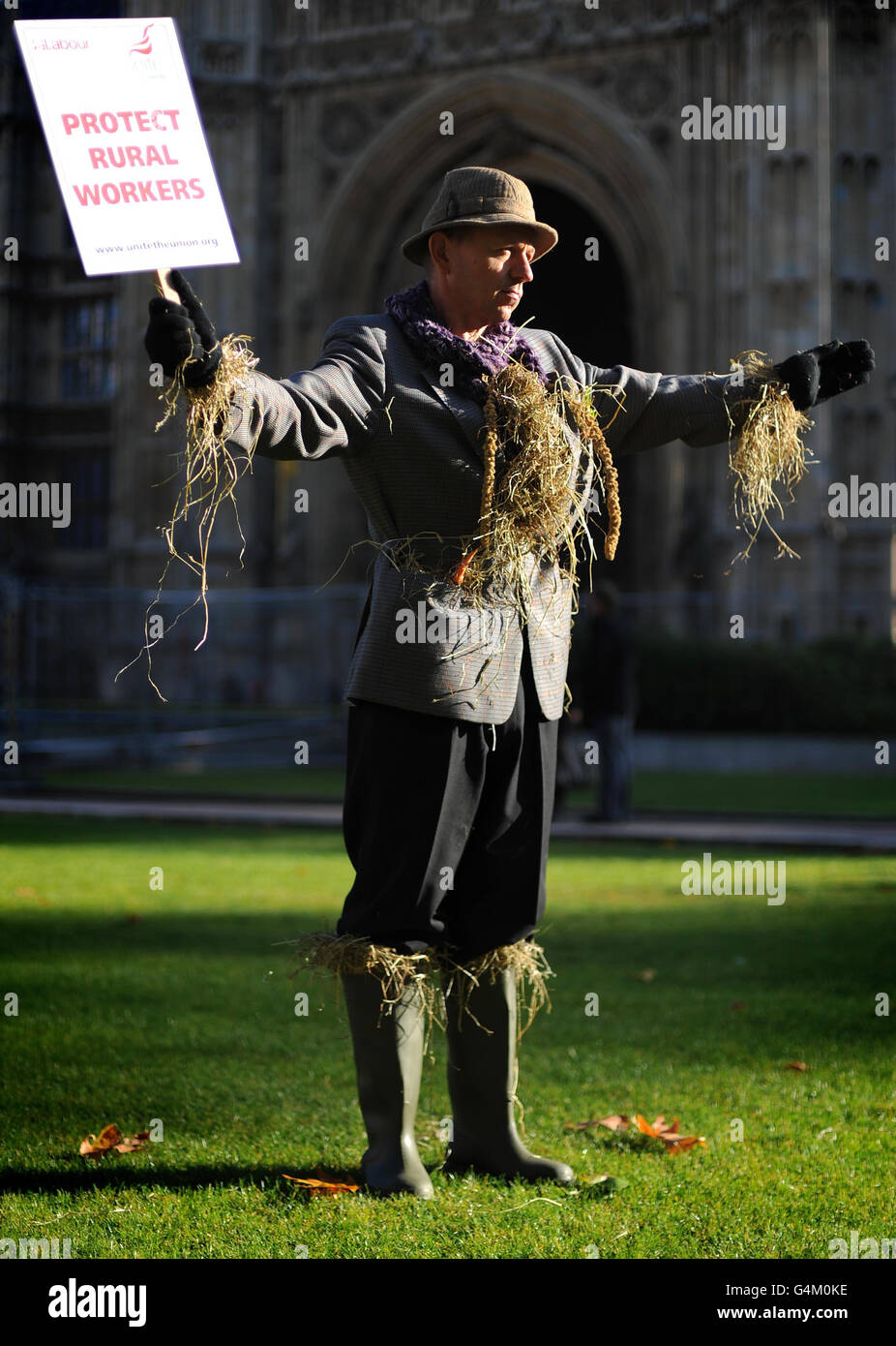 Agricultural Worker Dave Hide, from Horsham, dressed as a scarecrow as ...