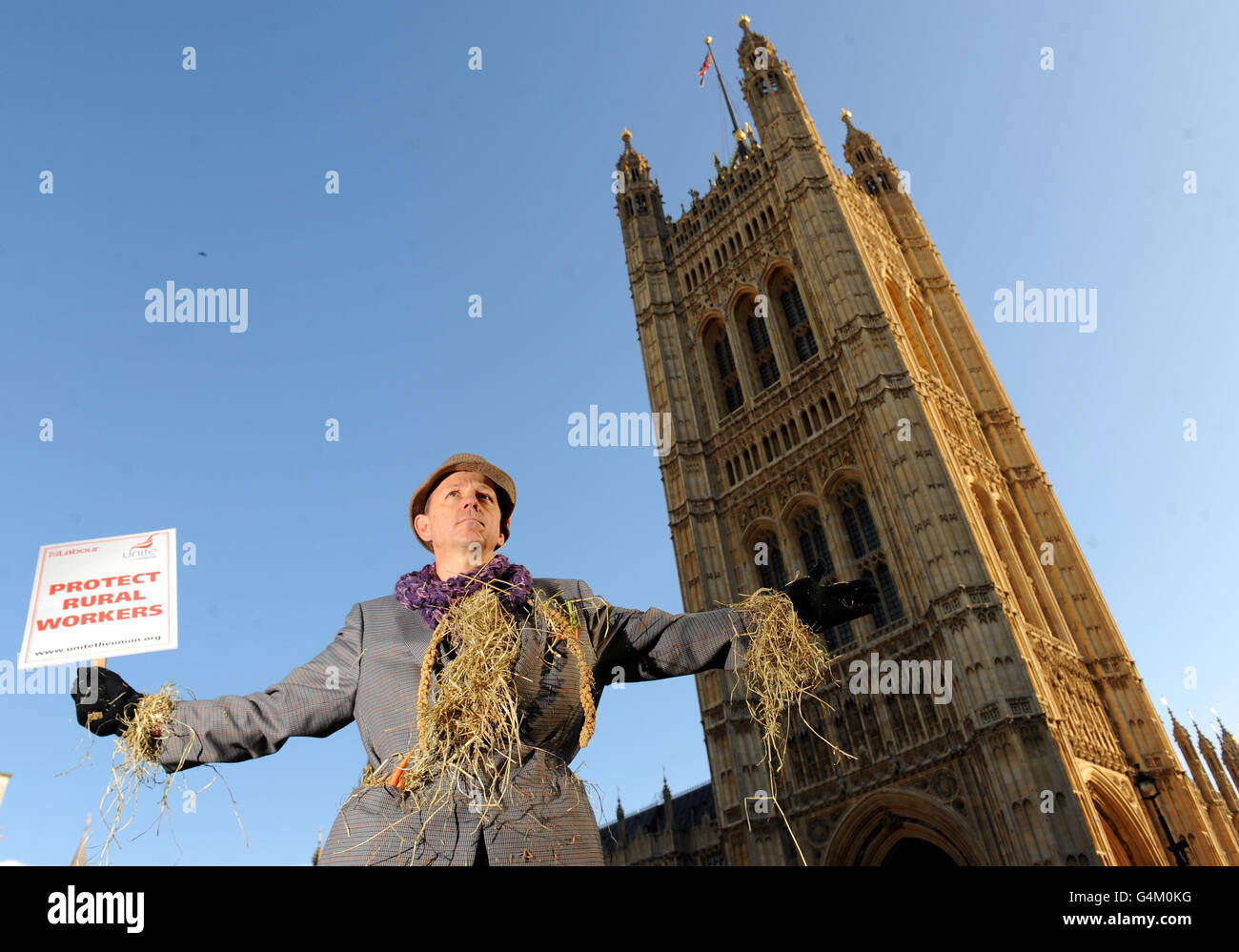 Agricultural Worker Dave Hide, from Horsham, dressed as a scarecrow as ...