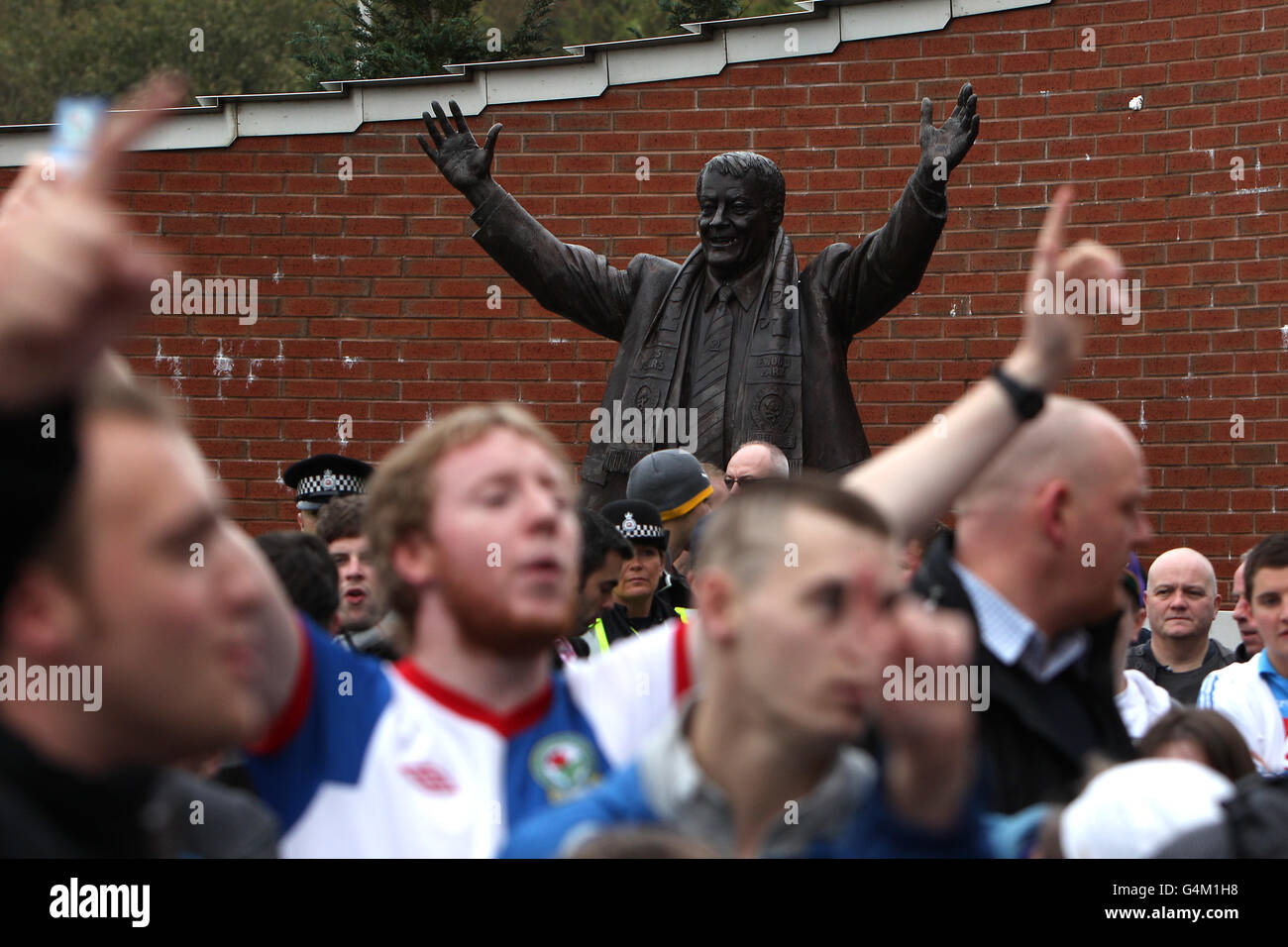 Blackburn Rovers fans protest about their manager Steve Kean next to ...