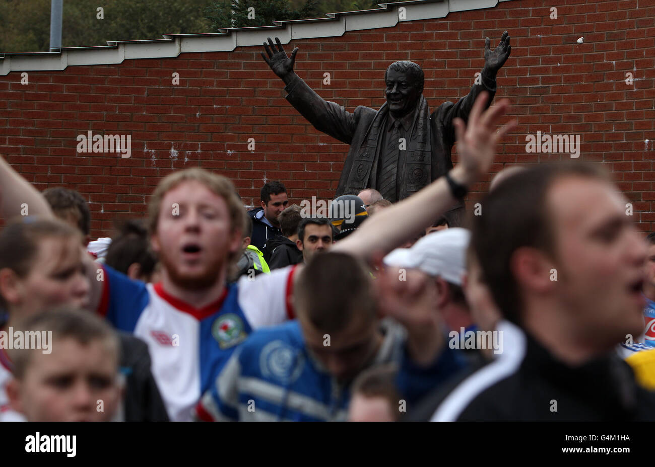 Blackburn Rovers fans protest about their manager Steve Kean next to ...
