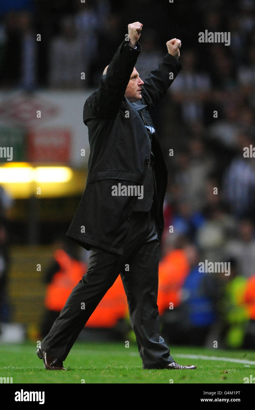 Blackburn Rovers manager Steve Kean celebrates the winning goal by Gael ...