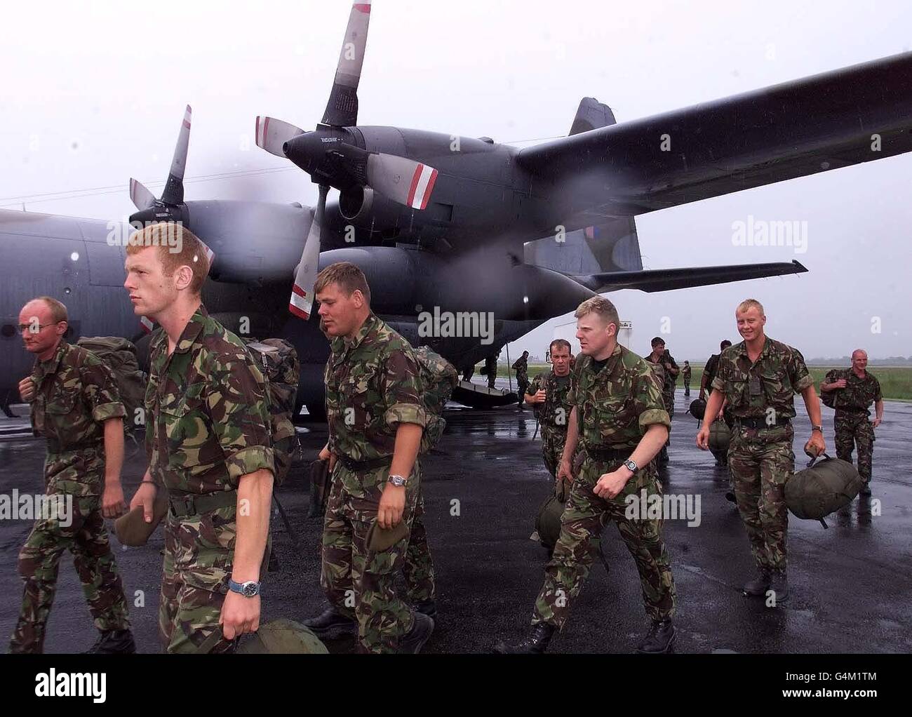 Soldiers from the King's Own Border regiment arrive at Teeside Airport ...