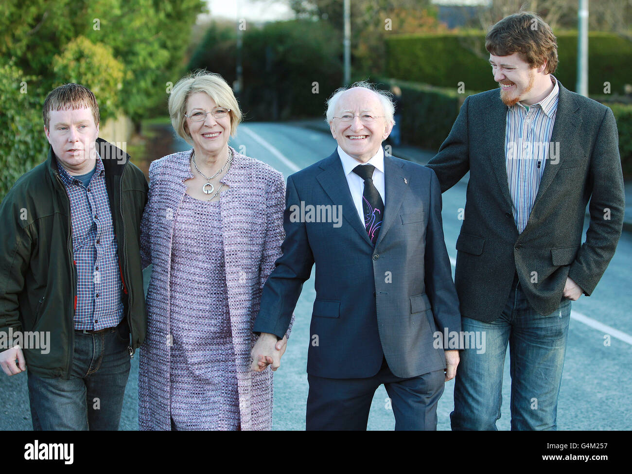 Irish Presidential candidate Michael D Higgins (second right), arrives ...