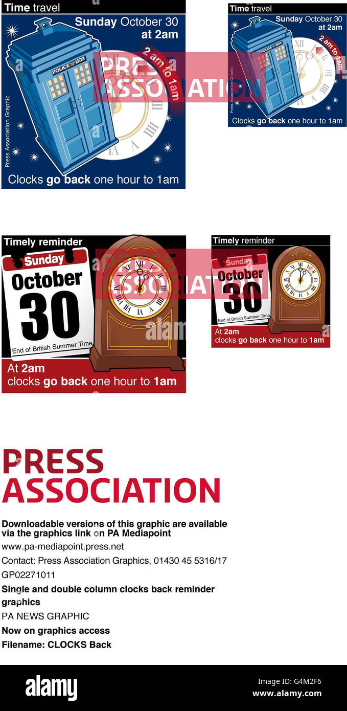 Single and double column clocks back reminder graphics hi-res stock ...