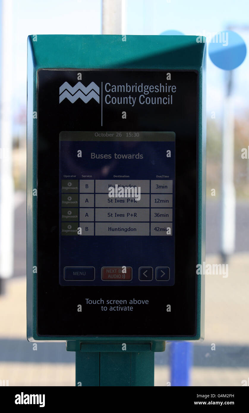 General view of a visual display showing the arrival times of buses ...