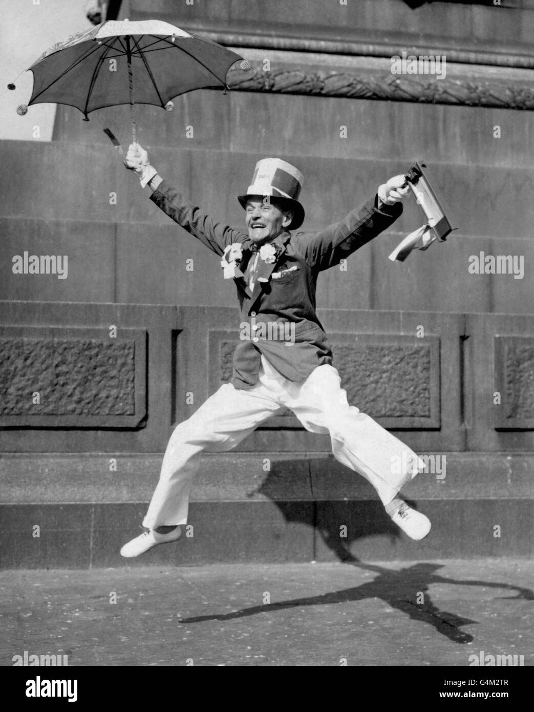 Bob Roden from West Gorton, Manchester jumps for joy at the prospect of ...