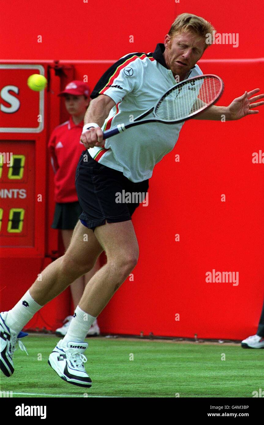 Stella Artois/Becker. German Boris Becker returns Czech Petr Korda's ...