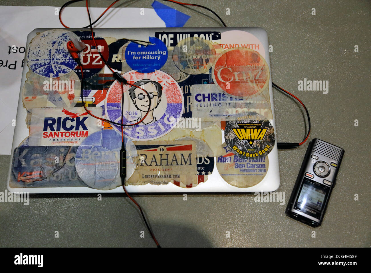 Laptop Computer and Cell Phone of Journalist at Donald Trump Rally ...