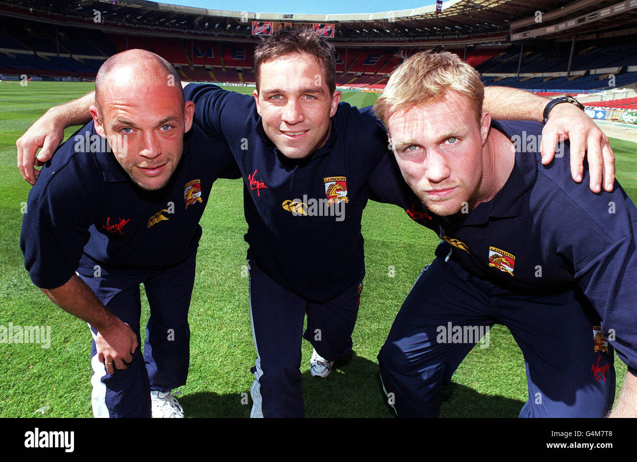 London Broncos front row (from left) Steele Retchless, Robbie Beazley ...