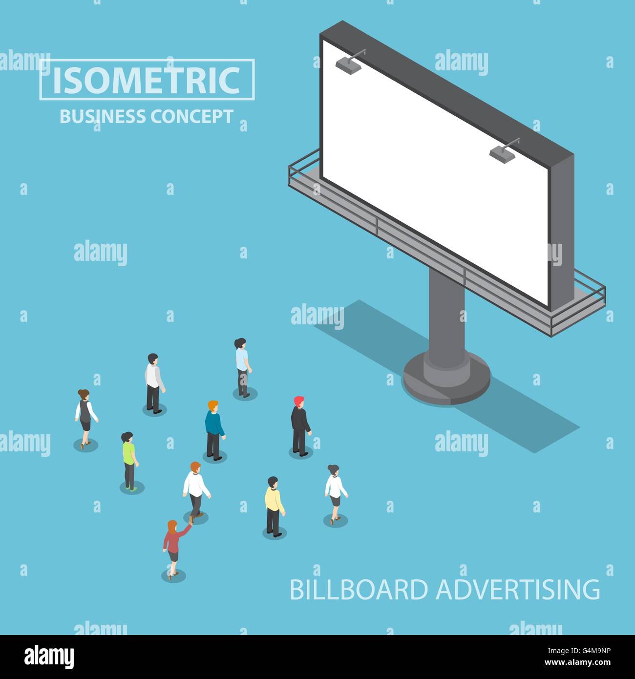 Isometric business people standing in front of large billboard ...