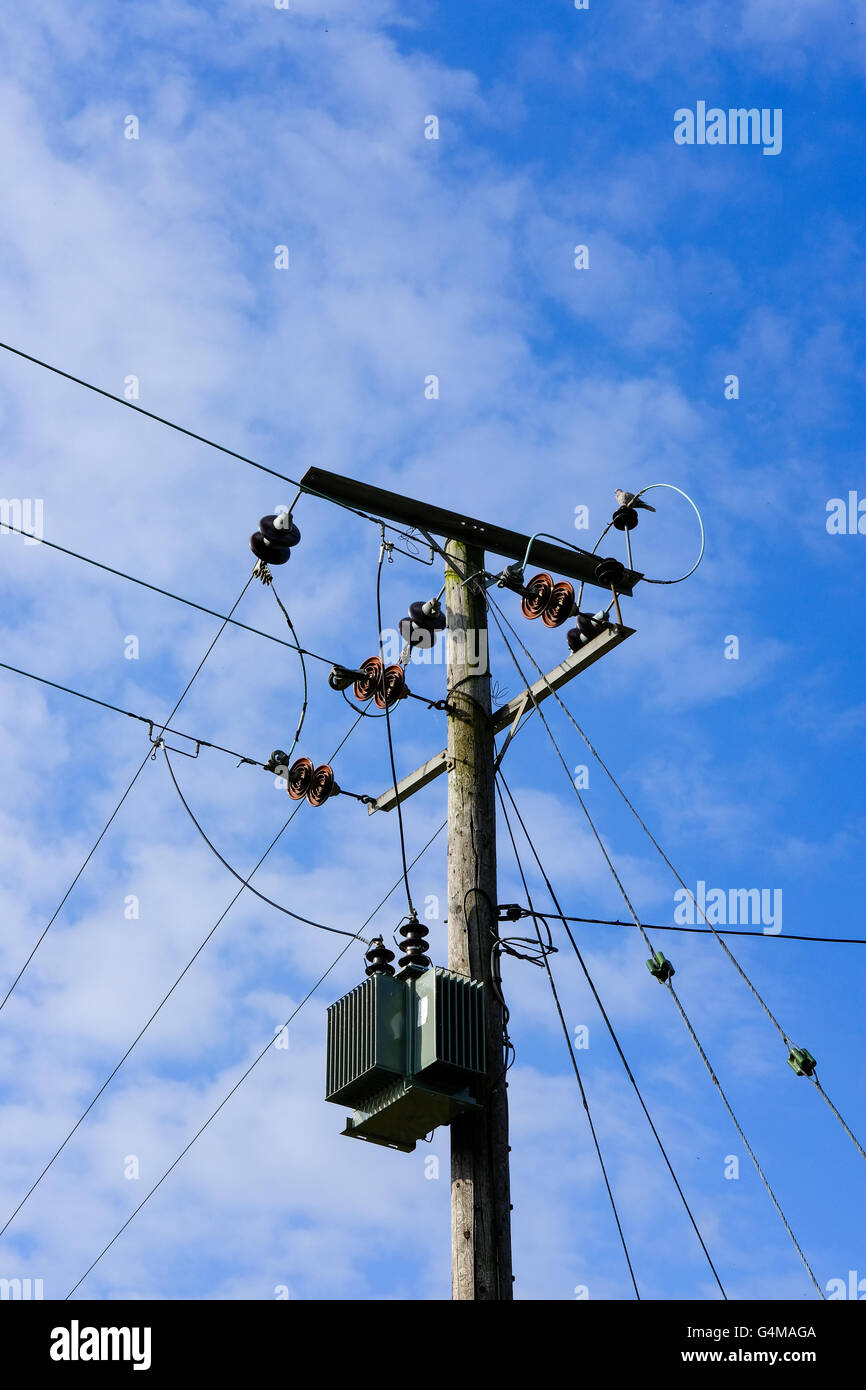 Detailed view of a high power electrical cabling system seen atop a ...