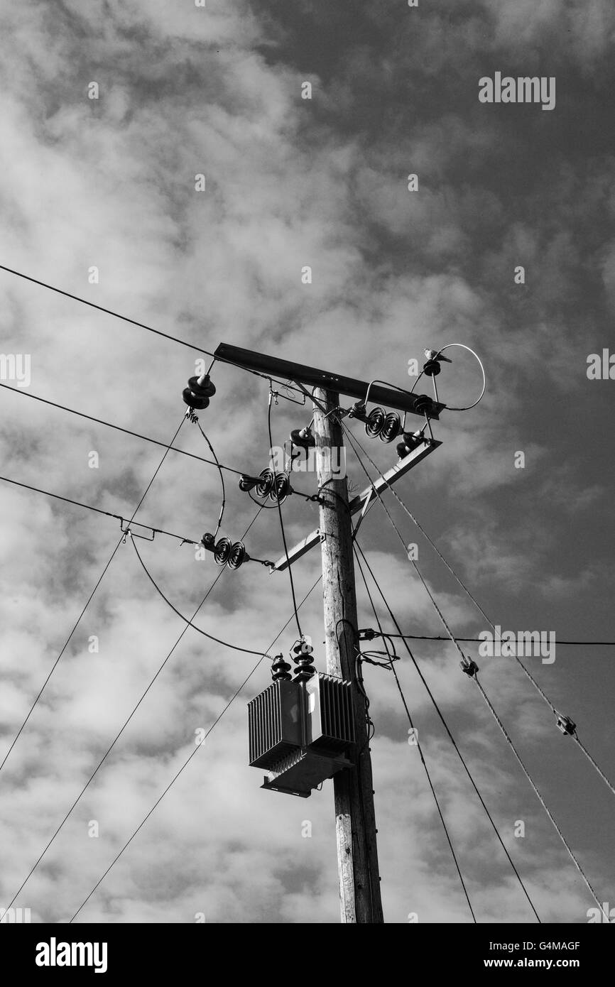 Detailed view of a high power electrical cabling system seen atop a ...
