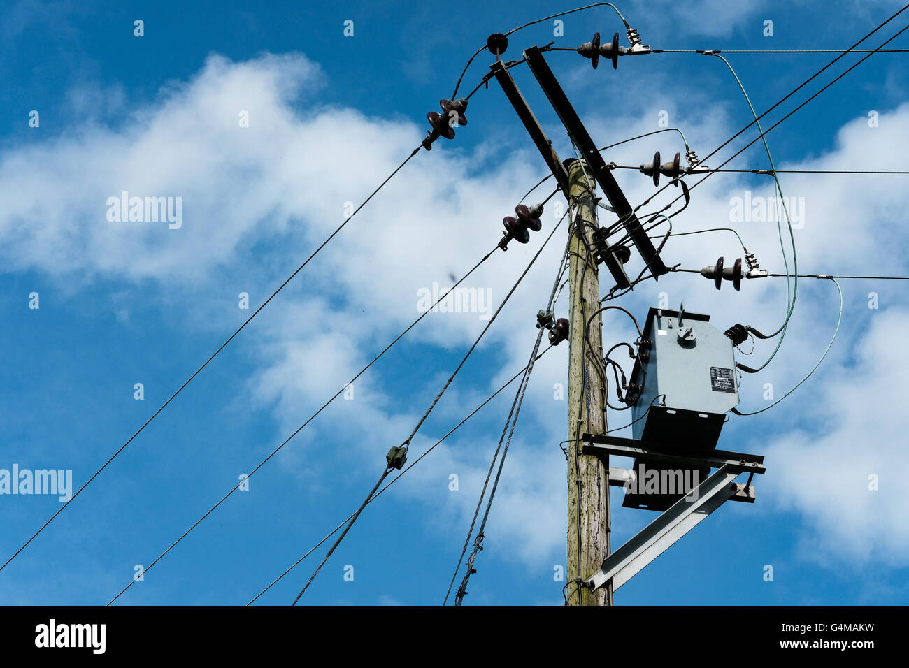 Detailed view of a high power electrical cabling system seen atop a ...