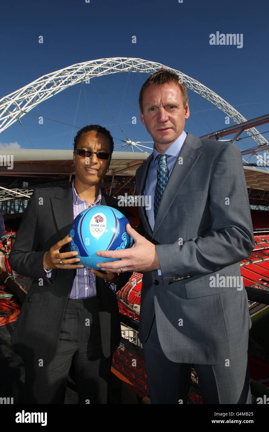 Womens GB football team manager Hope Powell and Mens GB football team ...