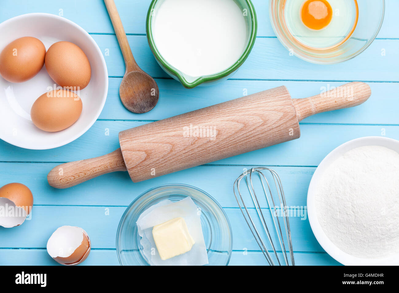 Baking and cooking concept, variety of ingredients and utensils with ...