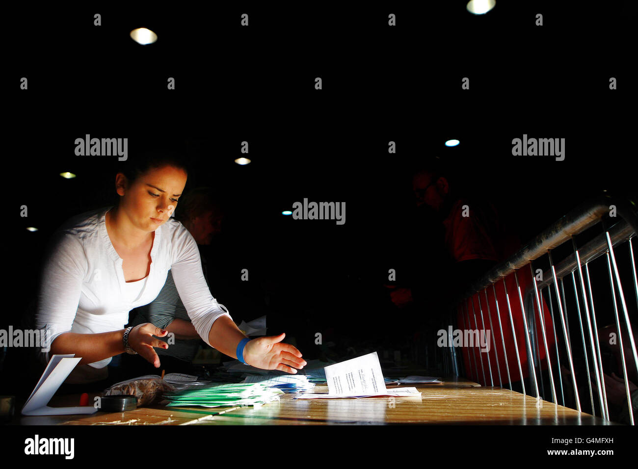 Vote counter Fiona Dunne at the RDS Count centre as ballot boxes are ...