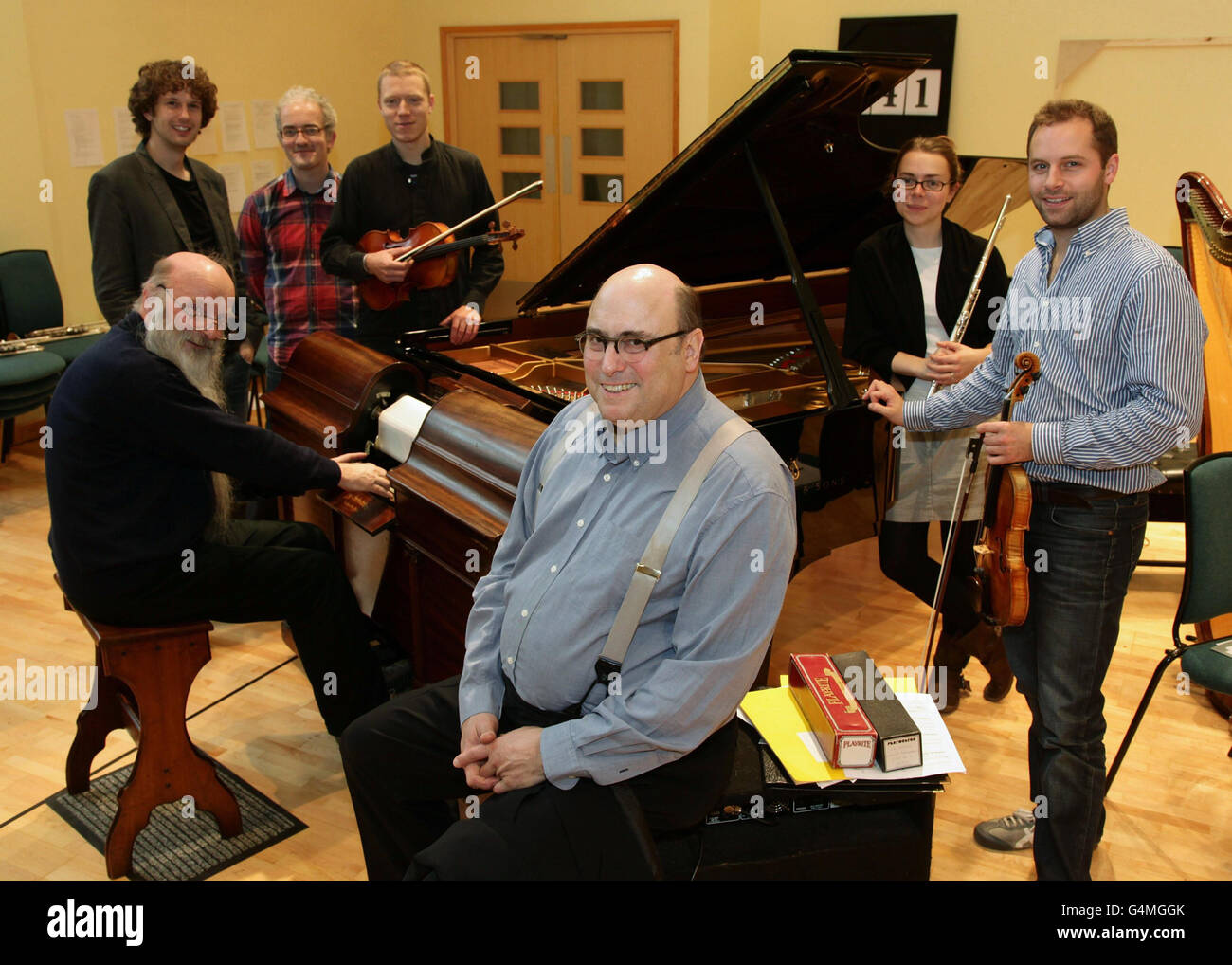 American horror writer Peter Straub (centre front) with members of the ...