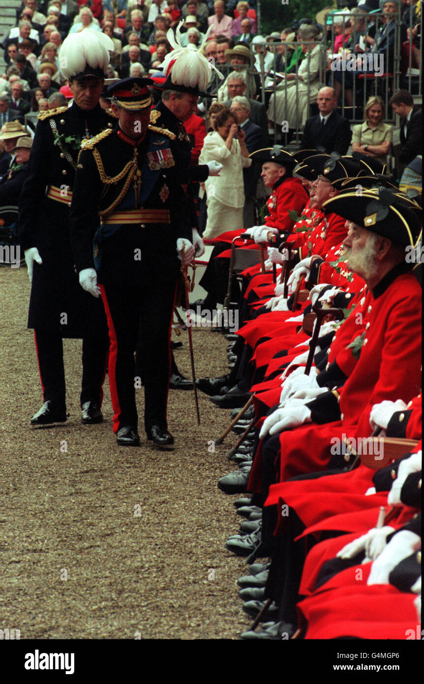 The Prince of Wales inspects Chelsea Pensioners, during the Founder's ...