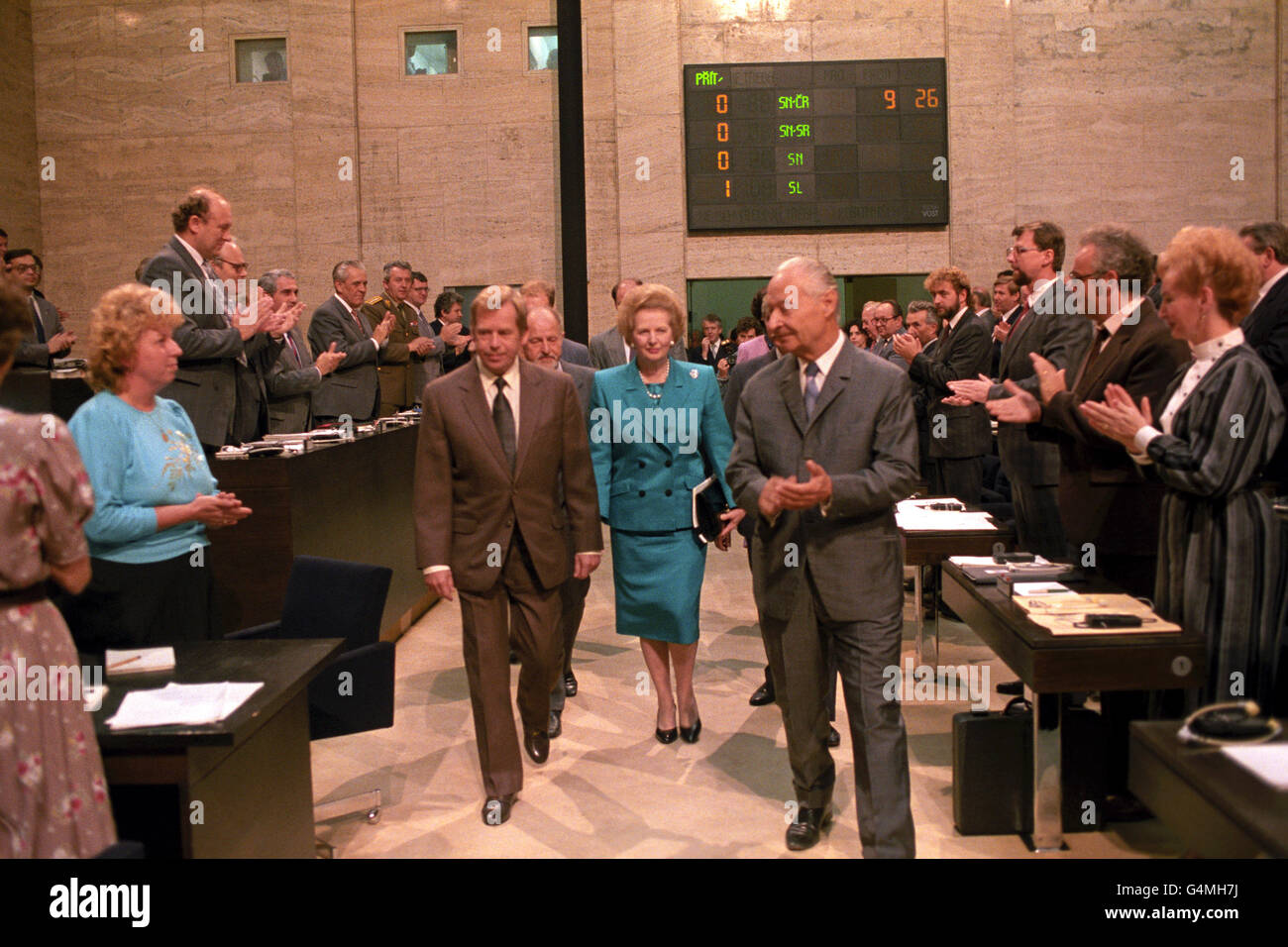 Prime Minister of the United Kingdom Margaret Thatcher is escorted into ...