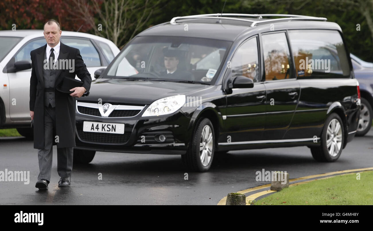 The hearse carrying the coffin of Thomas Sharkey, who died after a ...