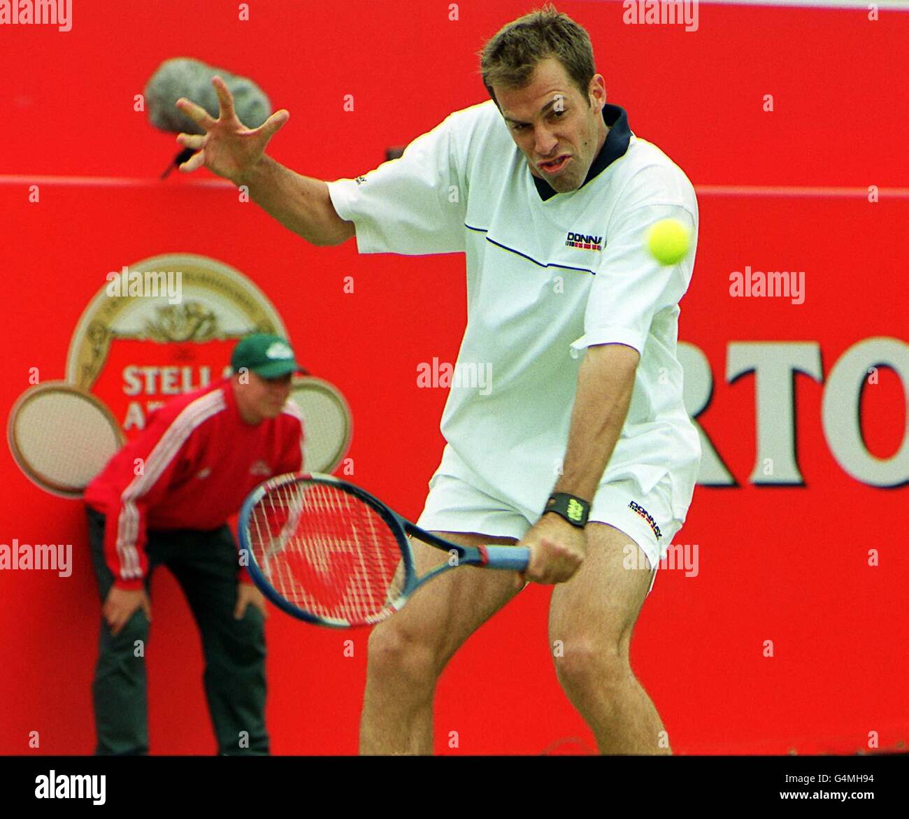 Greg Rusedski playing at the Queen's Club, London on the Centre court ...