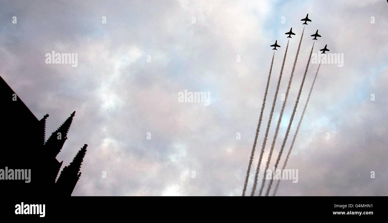 The Red Arrows perform a flypast over Lincoln Cathedral following a ...