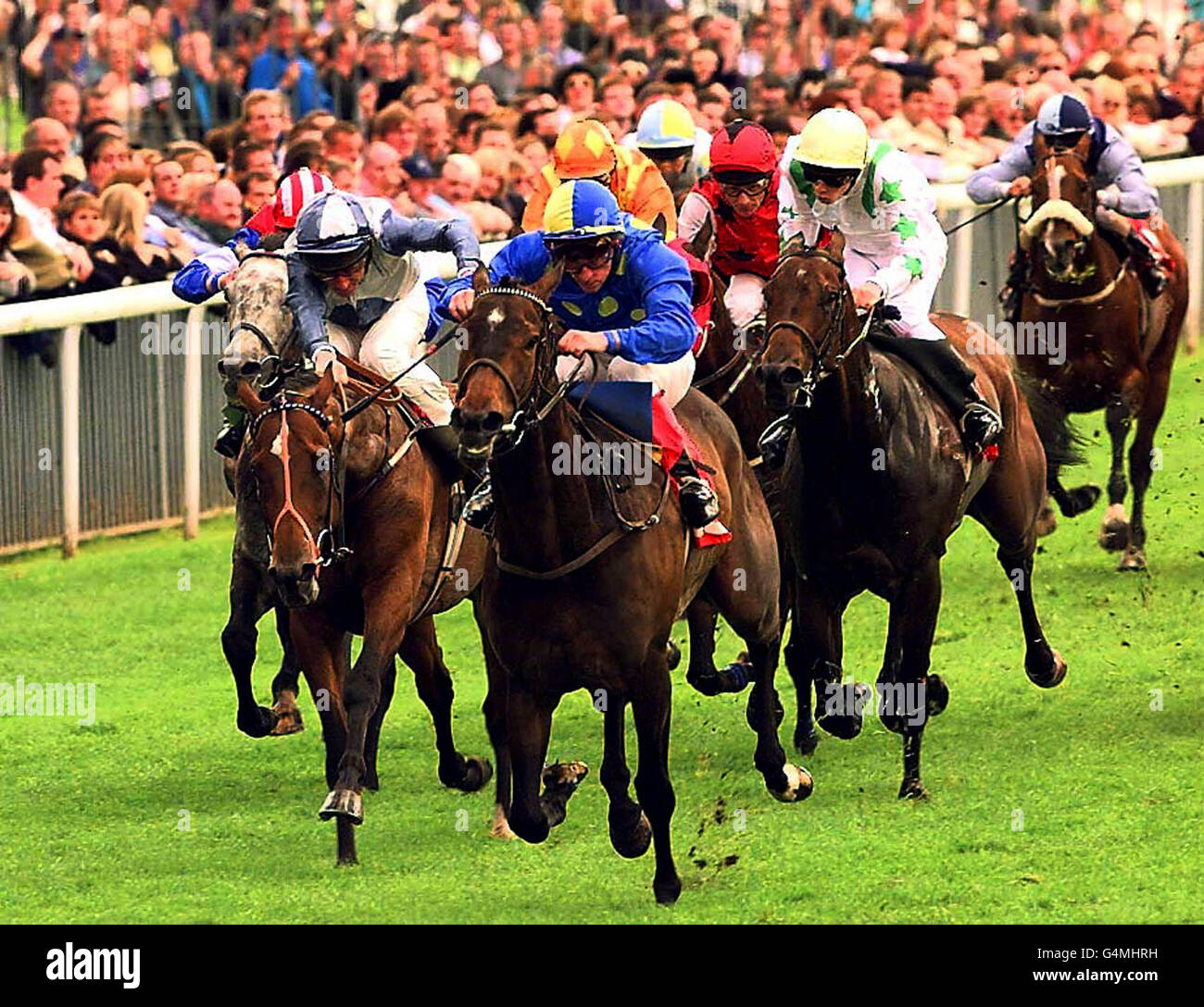 Dee Pee Tee Cee and jockey T Lucas (Blue/Yellow cap) notch up a hat ...