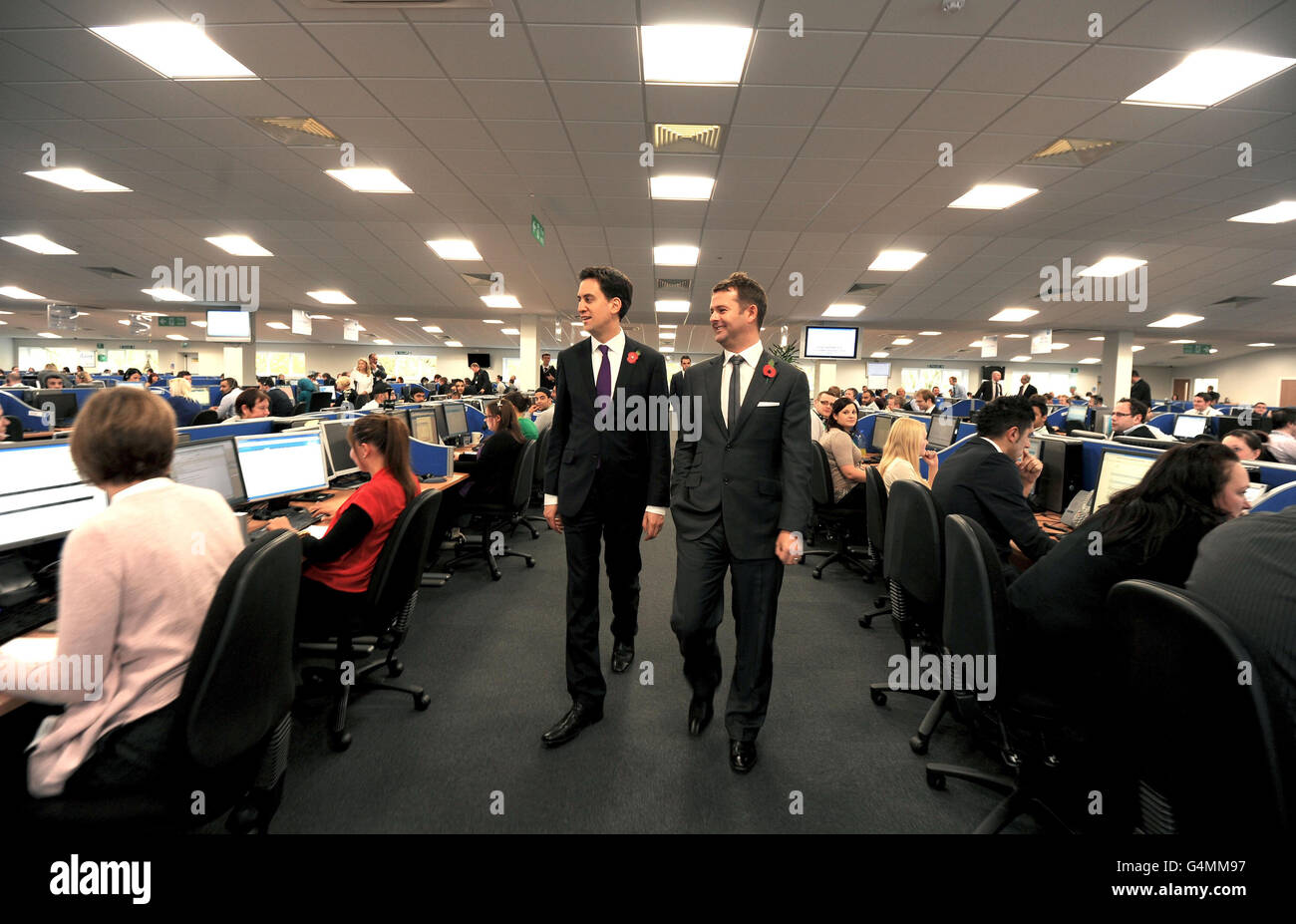 Labour Leader Ed Miliband (centre left) with Daisy Group CEO Matthew ...