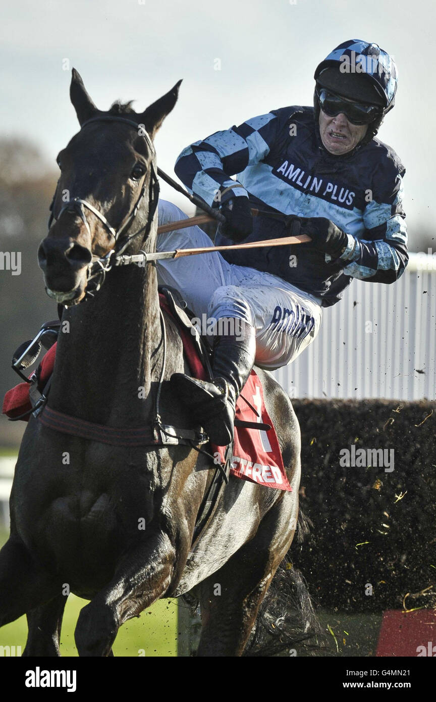 Richard Johnson tries to correct a jumping error as he falls at the ...