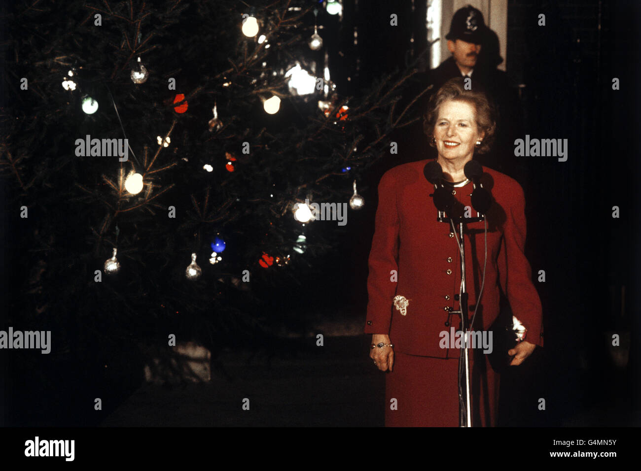 Prime Minister Margaret Thatcher outside 10 Downing Street where in a ...