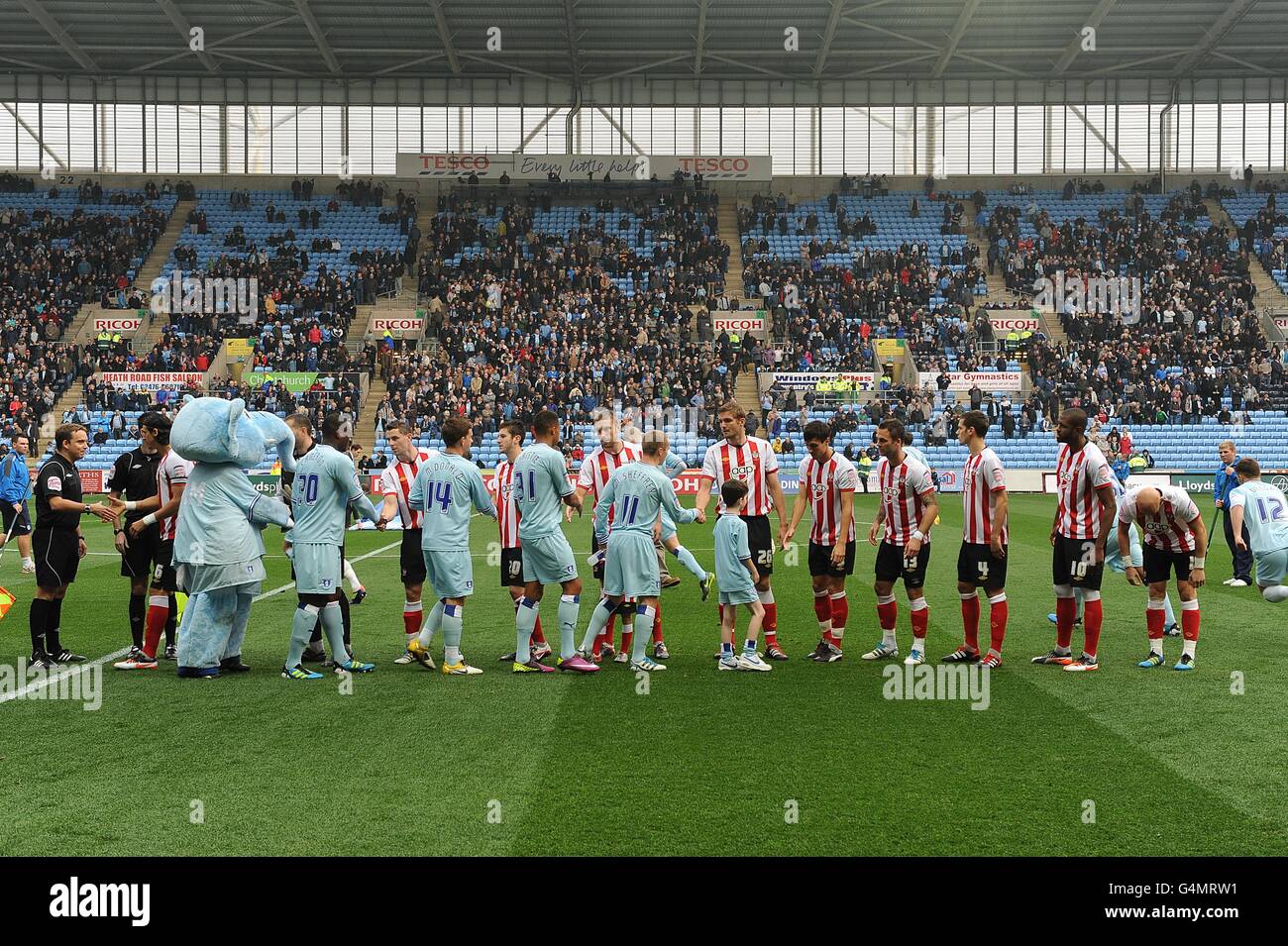 Coventry city and southampton players shake hands before the match hi ...