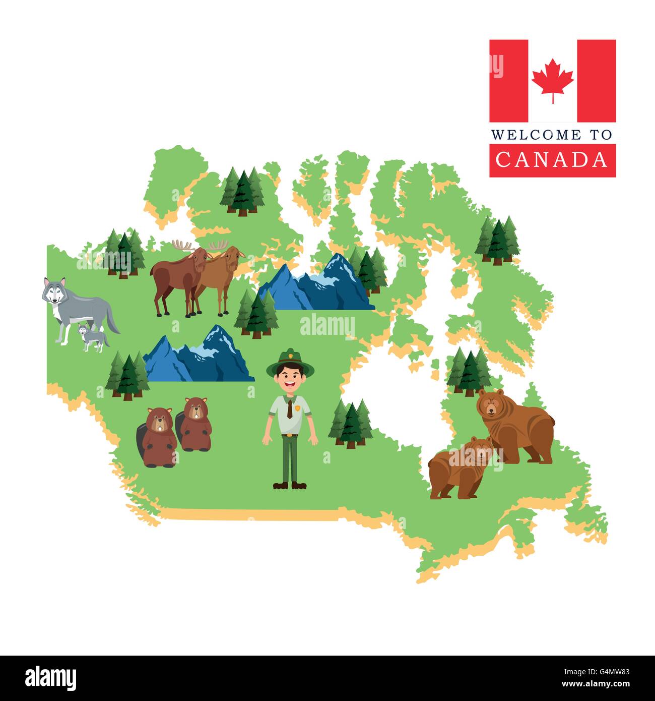 Forest animals. Canada icon. cartoon design. Colorfull illustrat Stock ...