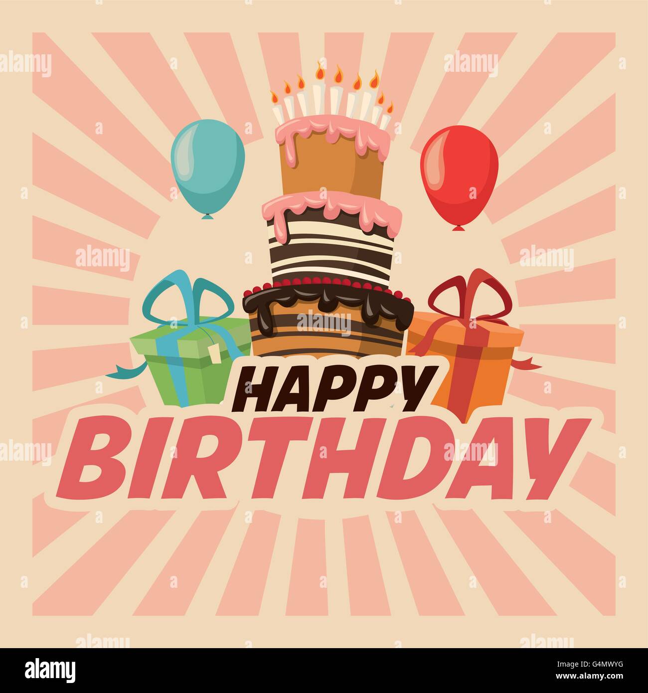 Happy Birthday design. Retro illustration. Colorfull graphic Stock ...