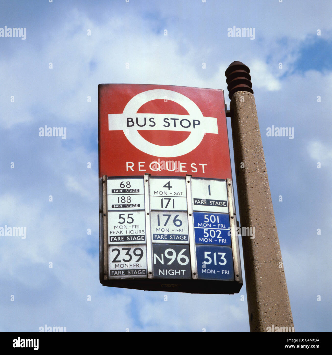 London Scenes. A London Transport Executive request bus stop Stock ...