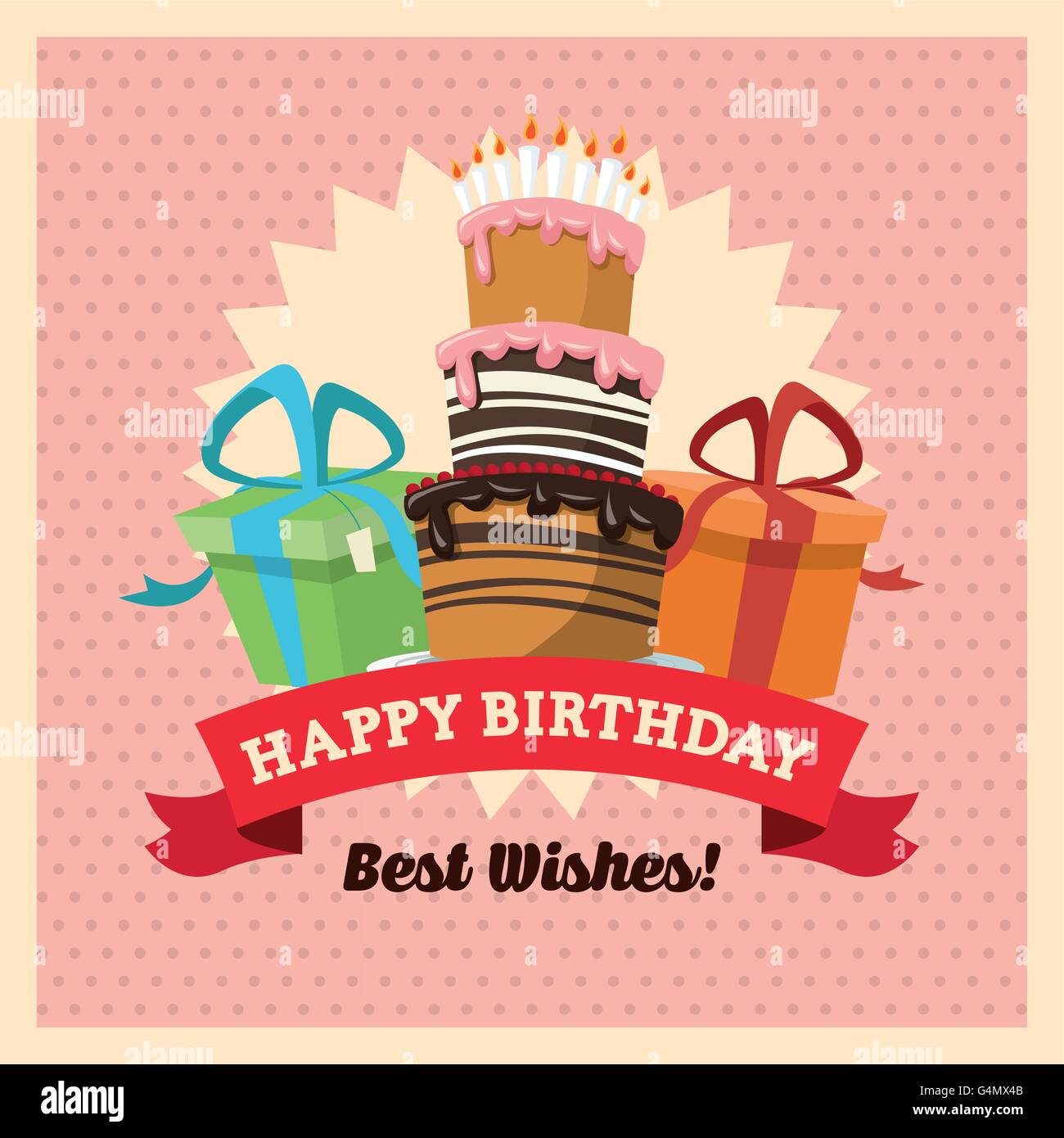 Happy Birthday design. Retro illustration. Colorfull graphic Stock ...