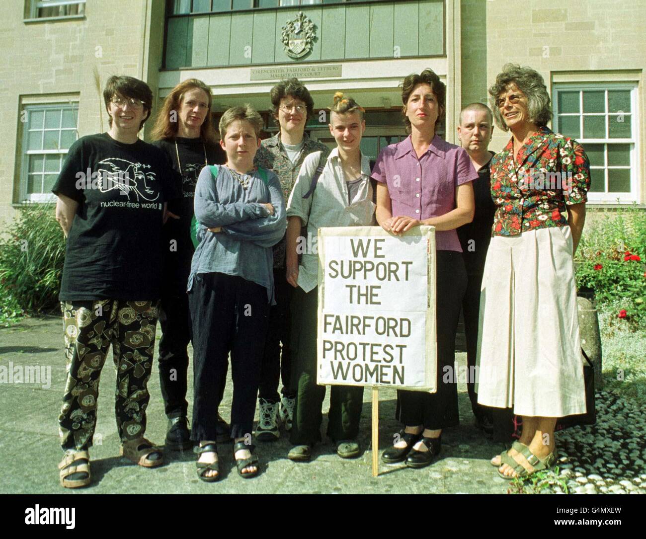 The eight women outside Cirencester Magistrates Court, Gloucestershire ...