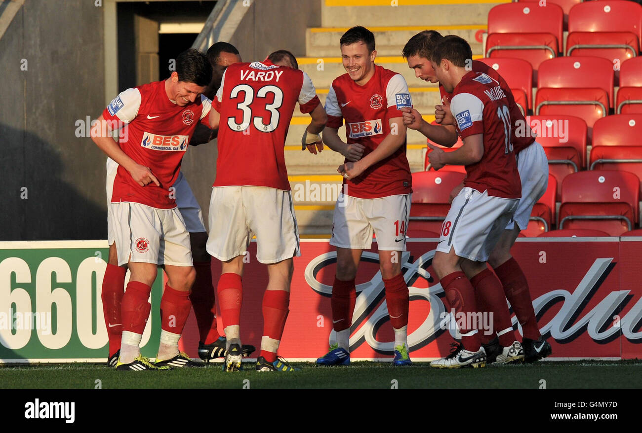 Fleetwood Town's Andrew Mangan (centre) celebrates his goal against ...