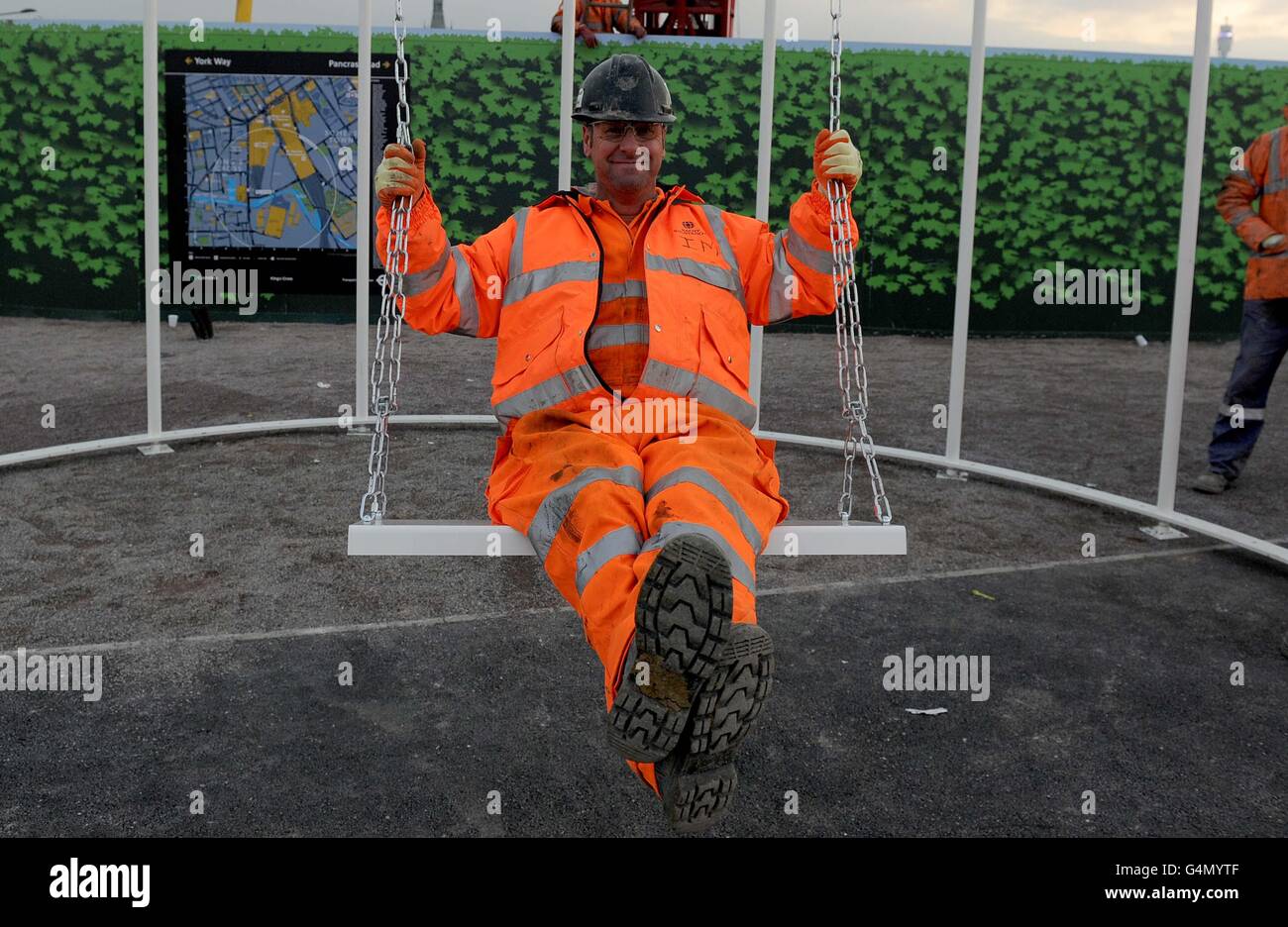 Ian Millington, 50 from Hull swings on the swing in the centre of the ...