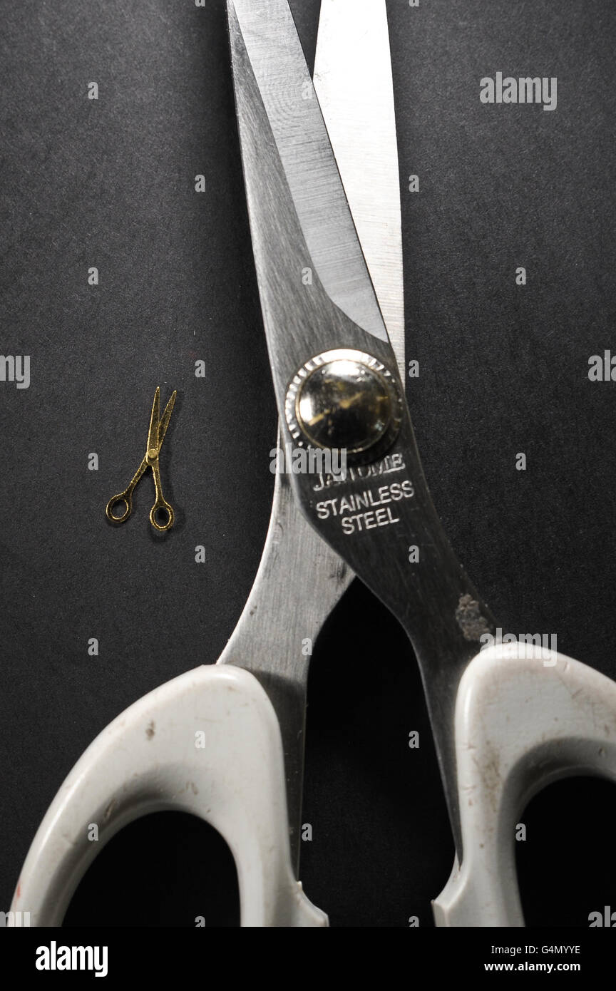 A tiny pair of all brass and fully working hinged scissors next to a ...