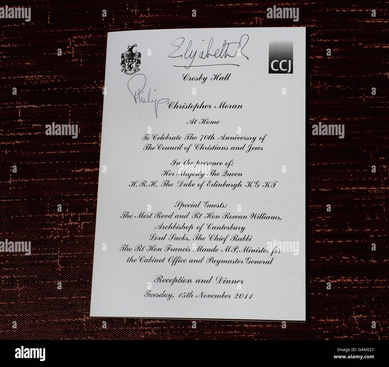 A menu card signed by Queen Elizabeth II and The Duke of Edinburgh ...