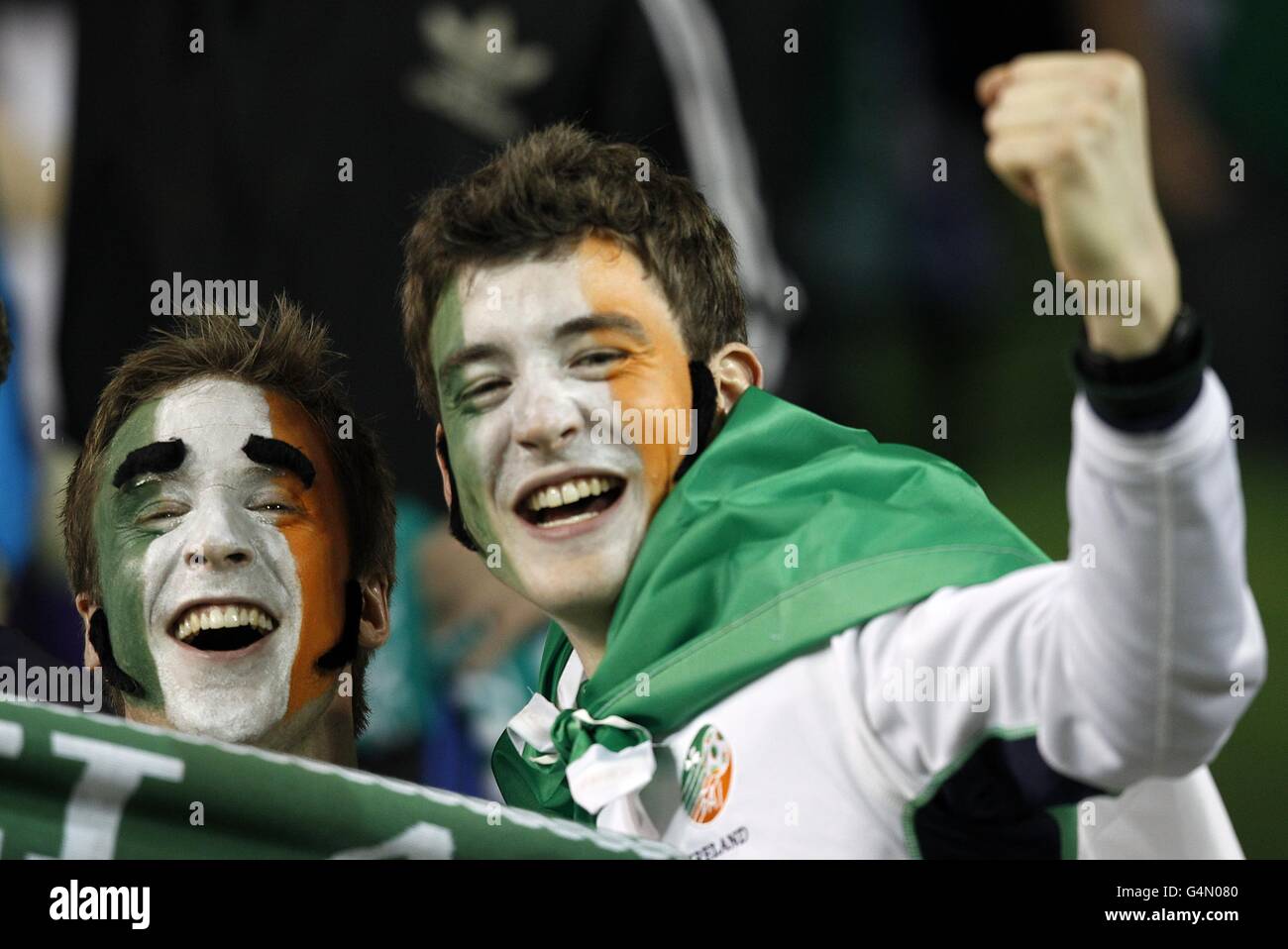 Ireland fans celebrate their aggregate victory in the stands hi-res ...